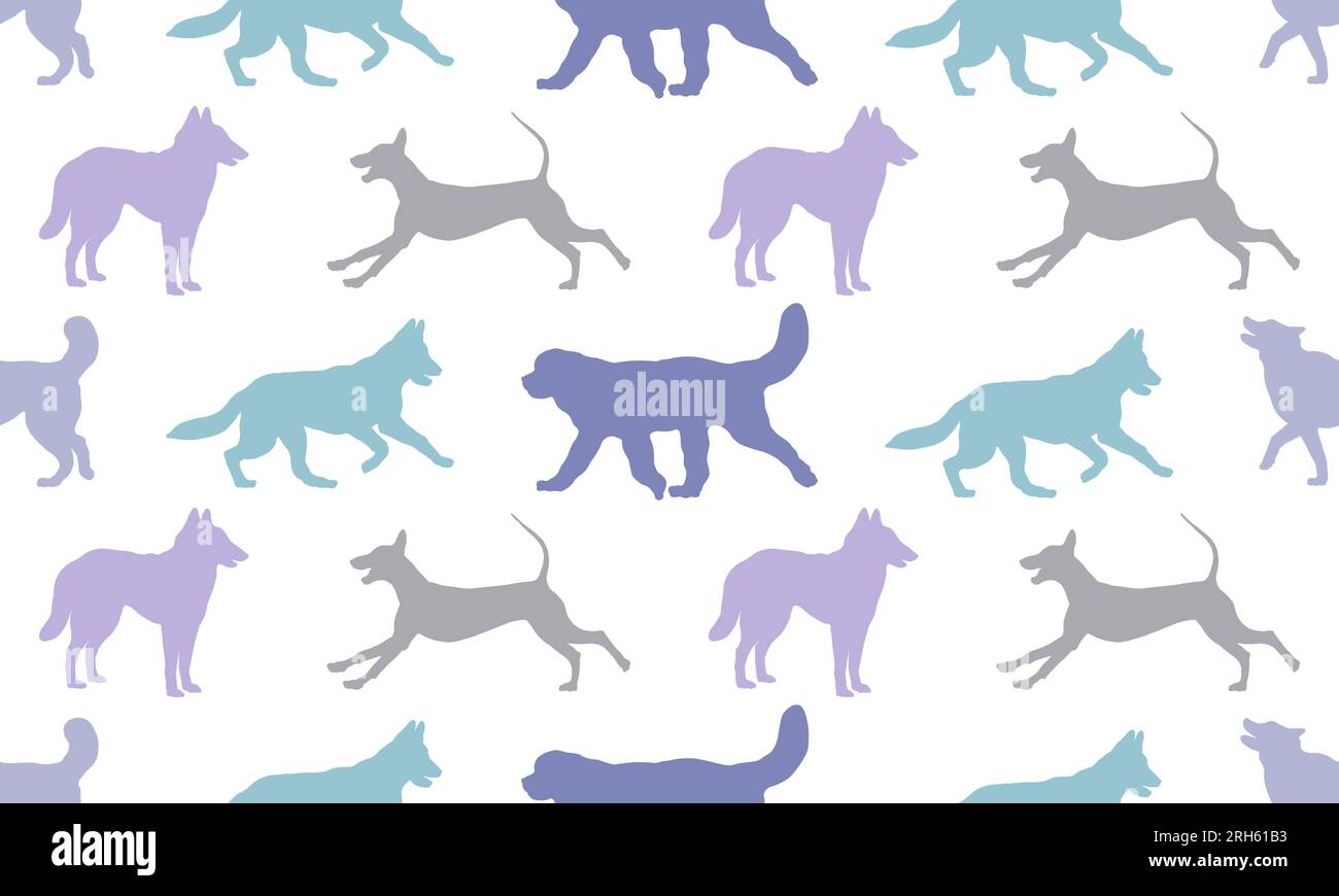 Seamless pattern. Silhouette dogs different breeds in various poses ...