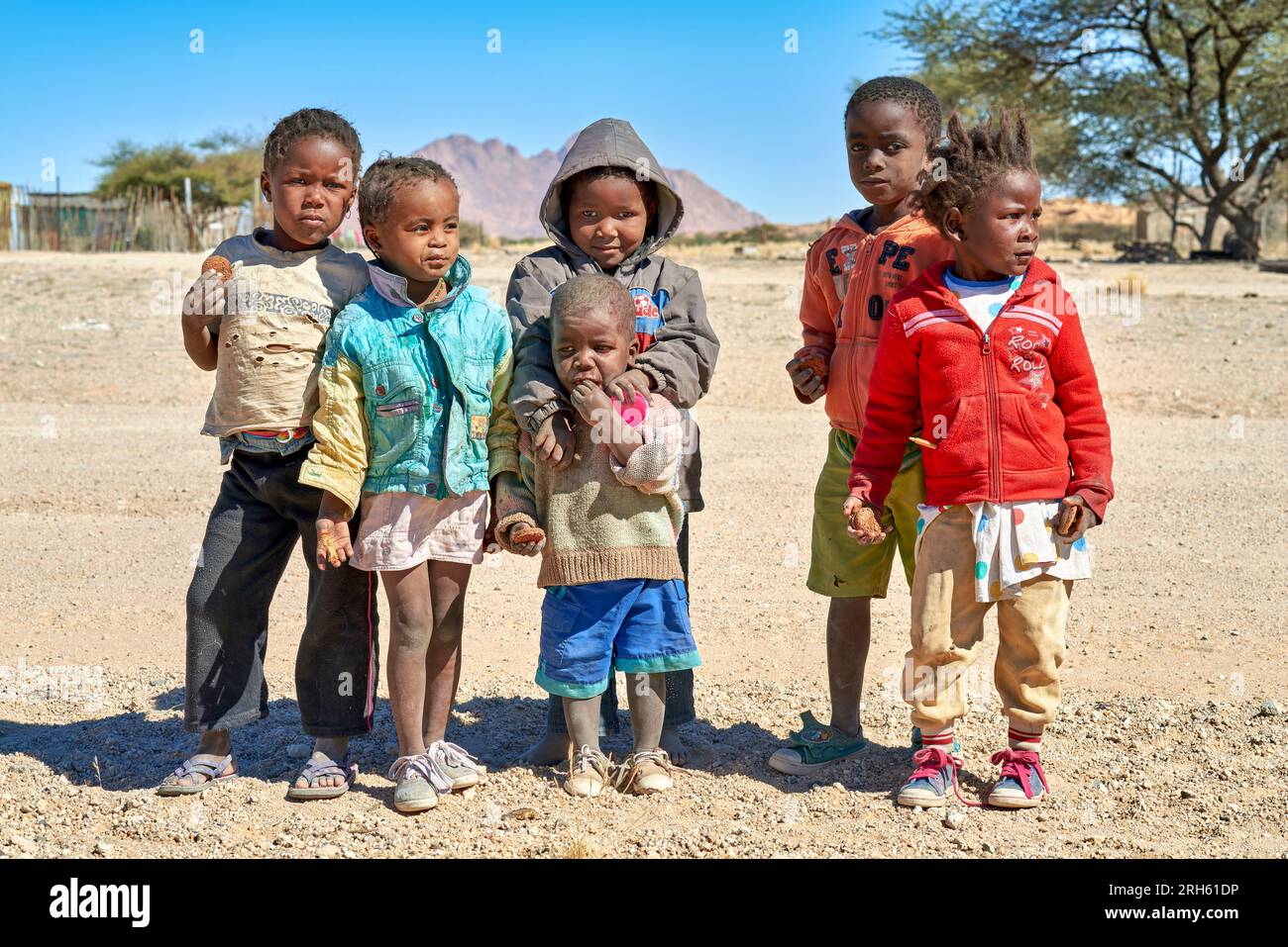 Namibia. Portrait of a group of children in a village of Damaraland ...