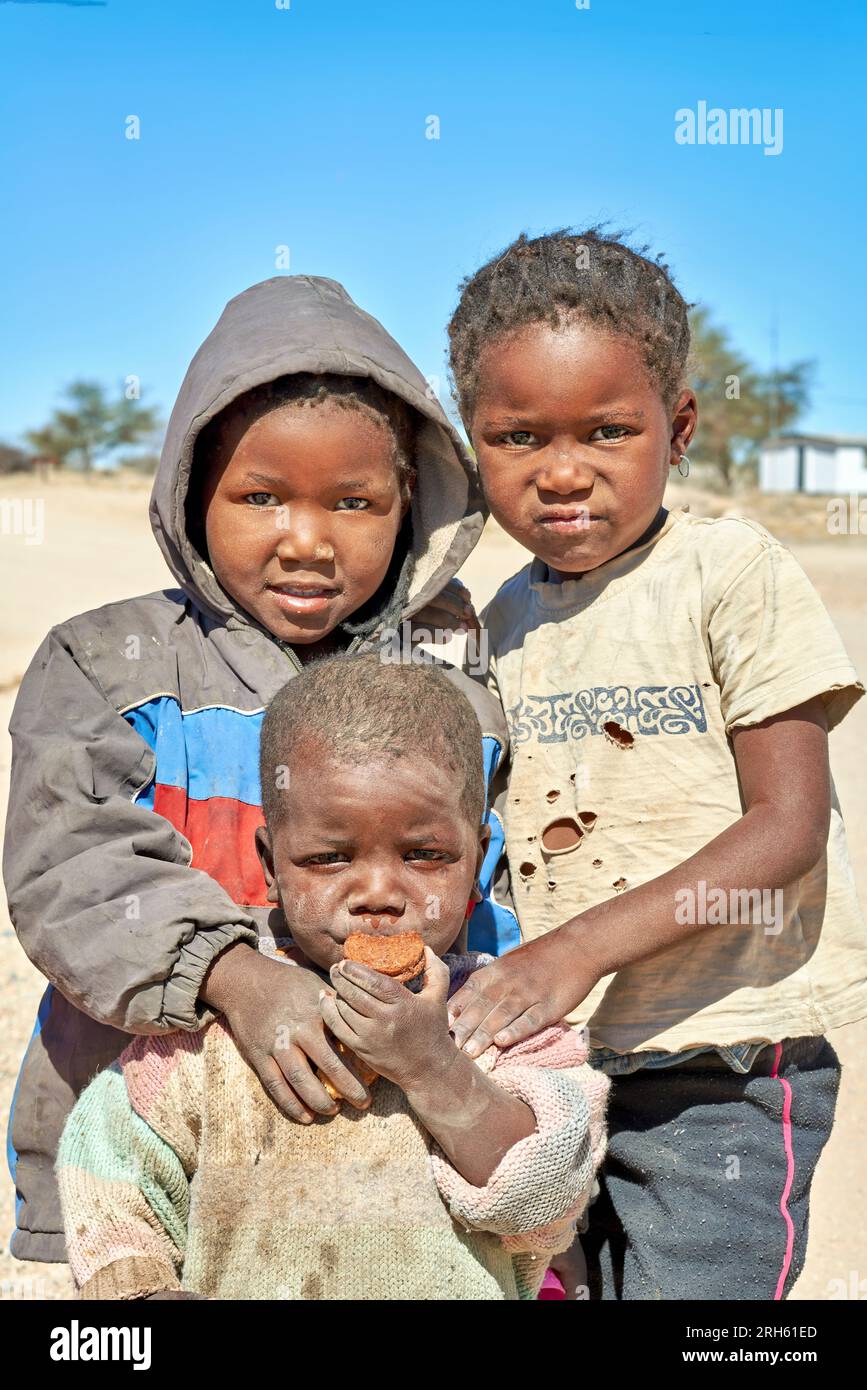 Namibia. Portrait of a group of children in a village of Damaraland ...