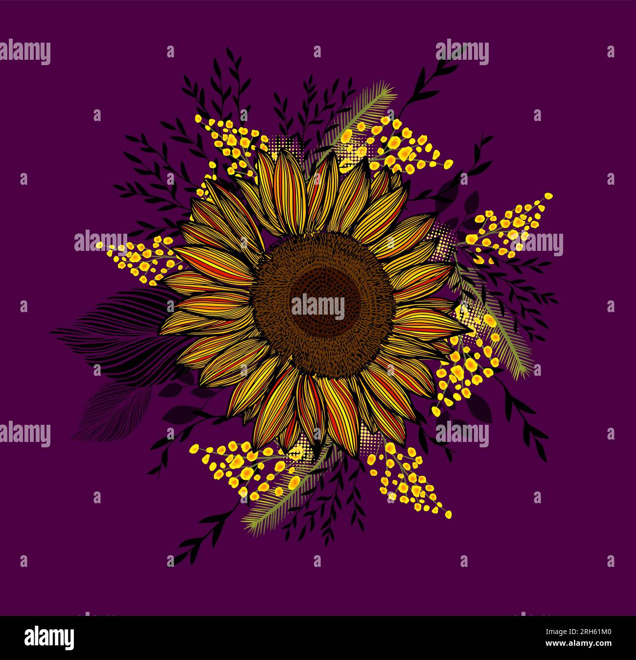 Floral abstraction with sunflower. Vector illustration Stock Vector ...