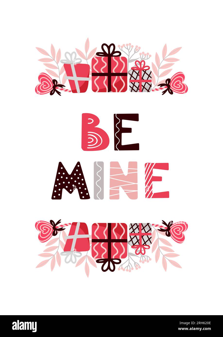 Valentines Day. Gifts, heart shaped lollipops, lettering. Be mine. Cute ...