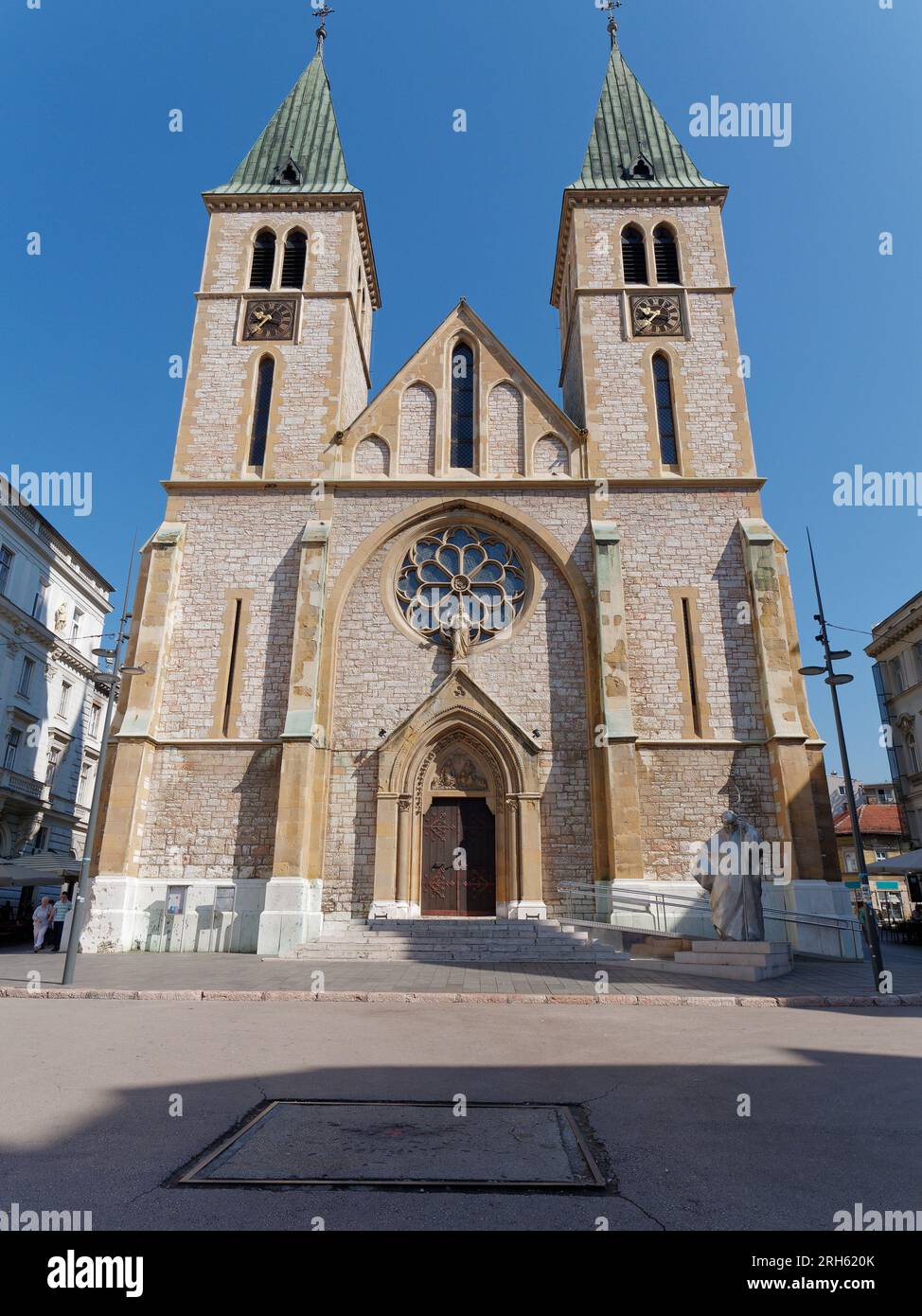 Sacred Heart Catholic Cathedral with Sarajevo Rose Bosnian War memorial ...