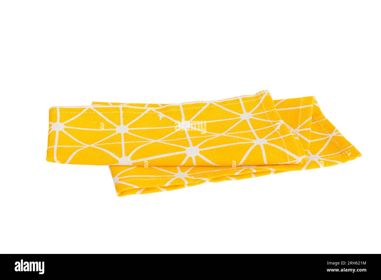 Yellow textile napkin isolated on white background. Folded decorative ...