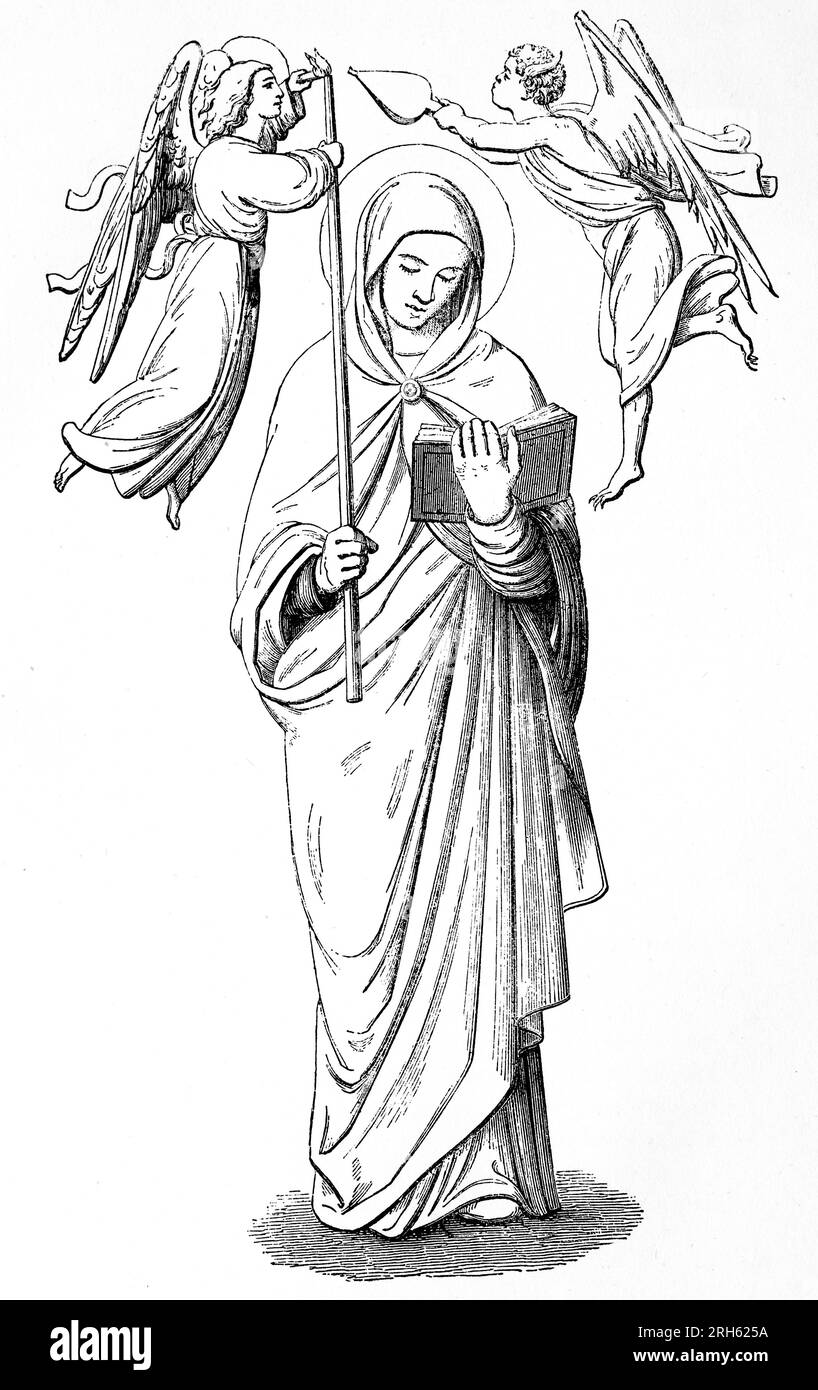 Saint Genoveva or Genevieve. Engraving from Lives of the Saints by ...