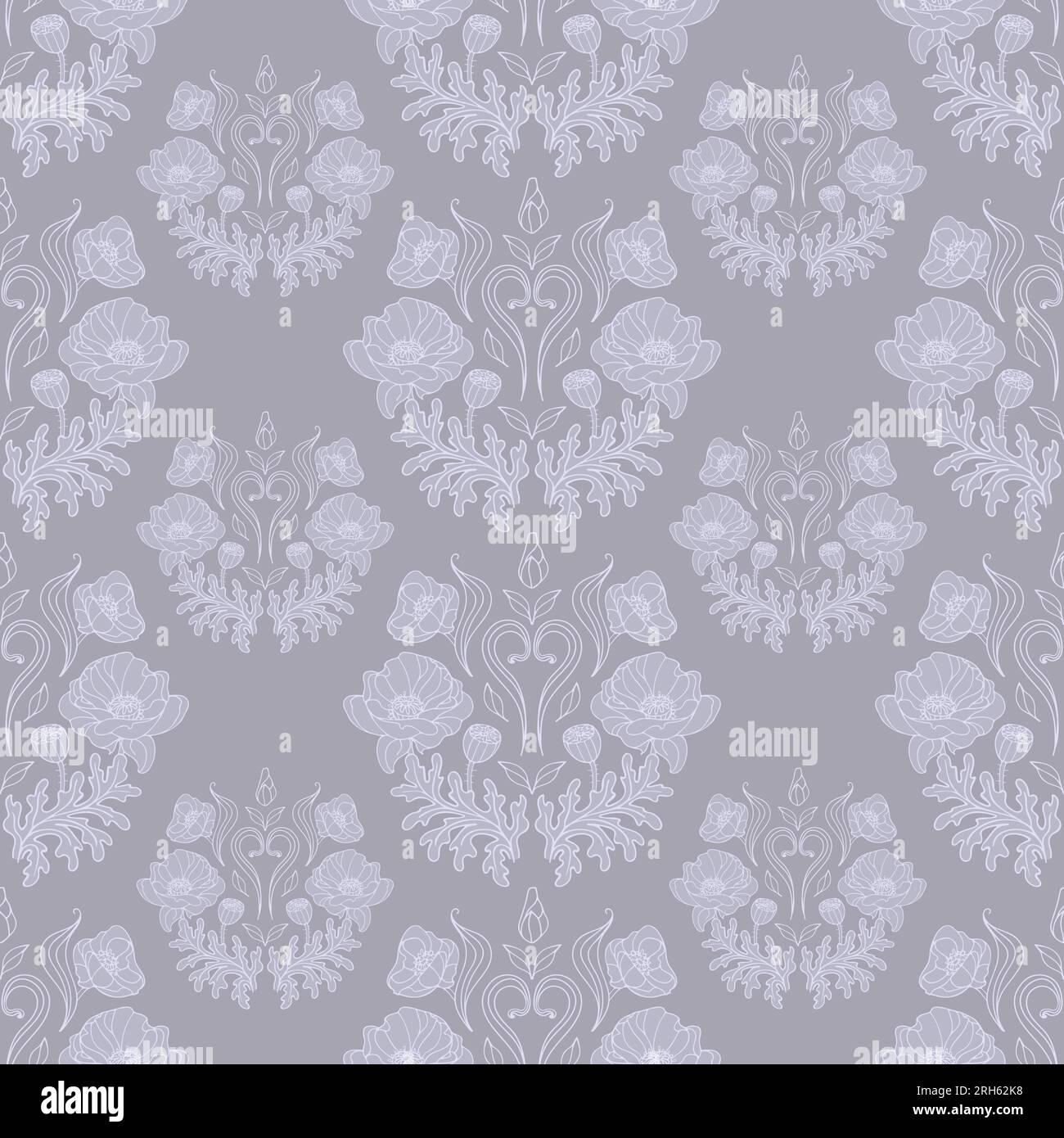 Vintage seamless pattern beautiful poppy bouquets on a Gray background ...