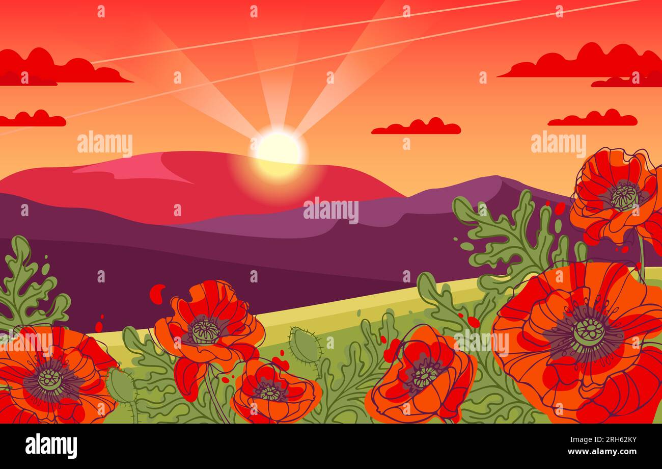 Poppies and mountains Stock Vector Images - Alamy