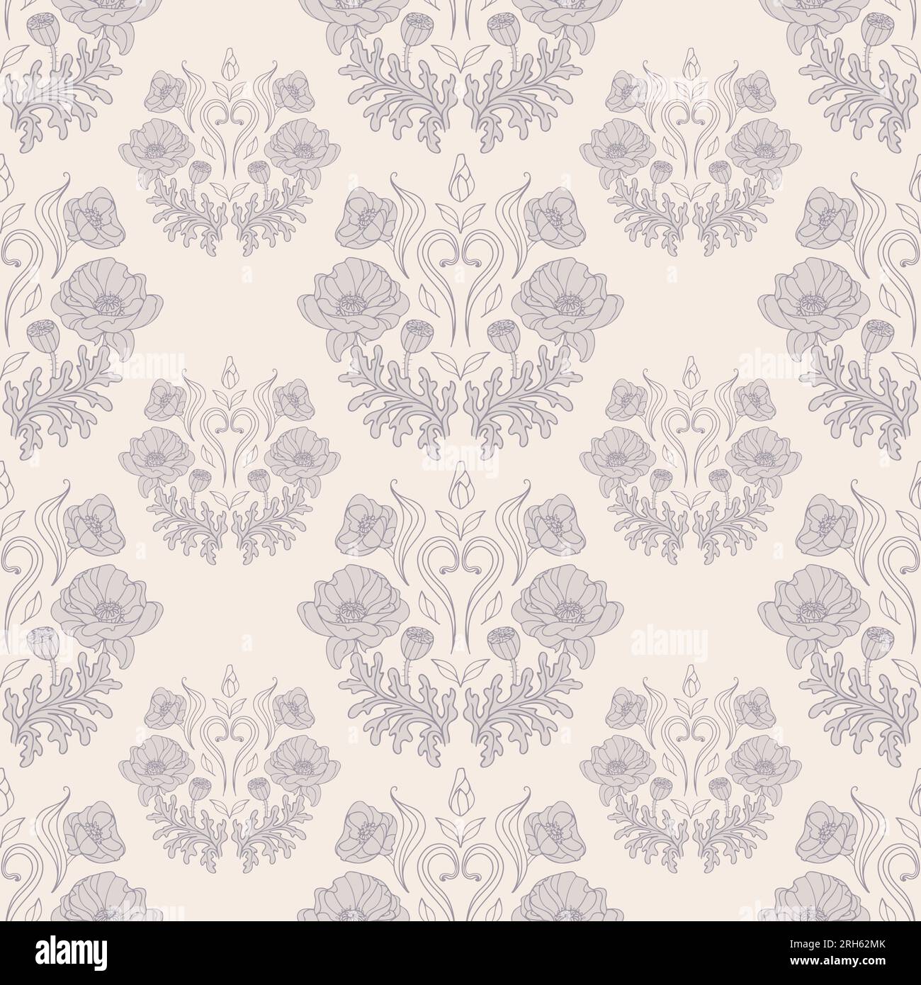 Vintage seamless pattern of Gray graceful poppy bud on a beige ...