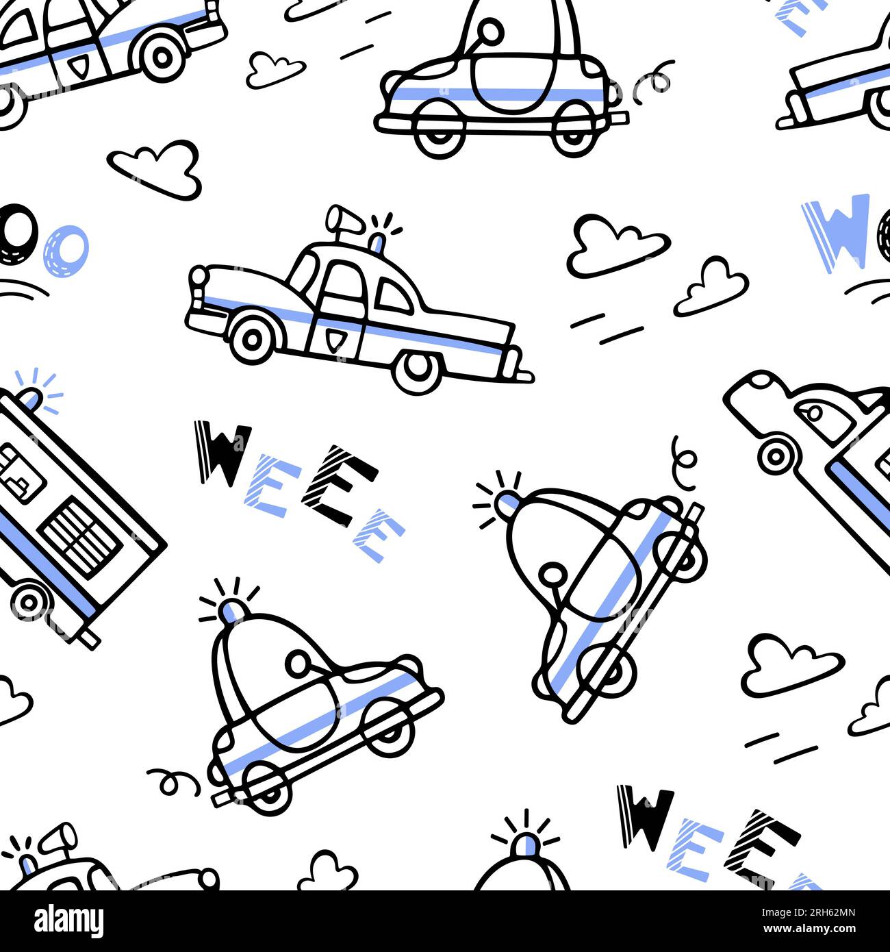Seamless pattern of police cars. Vector doodle illustration for boys in ...