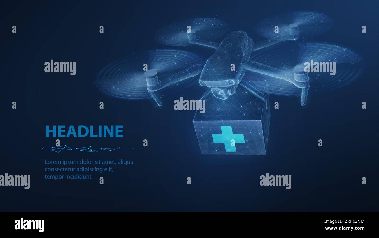 Drone and box with medical cross. Abstract 3d future medicine concept ...