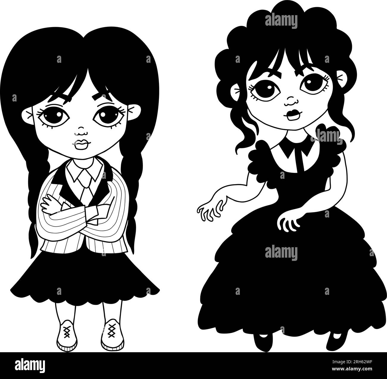 Wednesday. Cute girl with braids and fantasy dancing. Vector ...