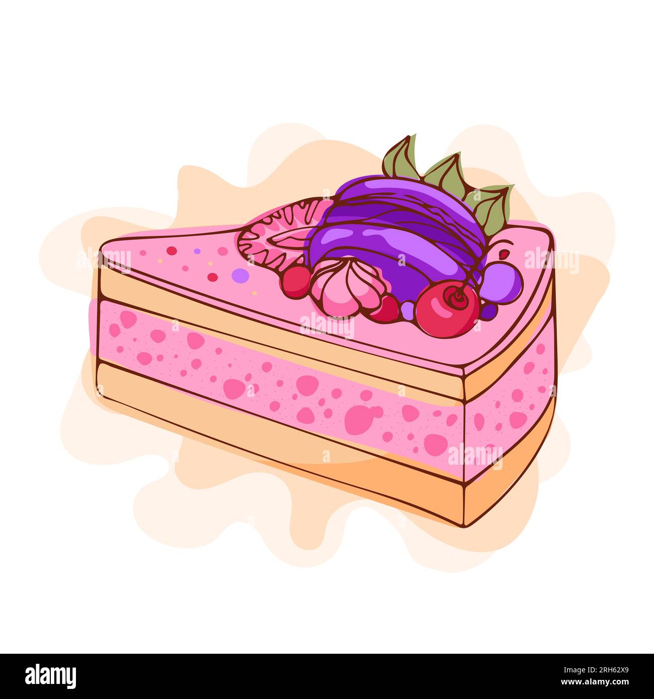 Appetizing mousse cake with cherries, strawberries, macaroons. Modern ...