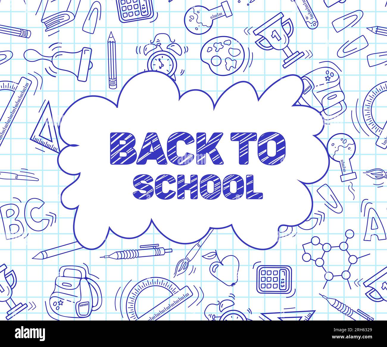 Back to school. Sketch style banner. A sheet from a notebook with ...