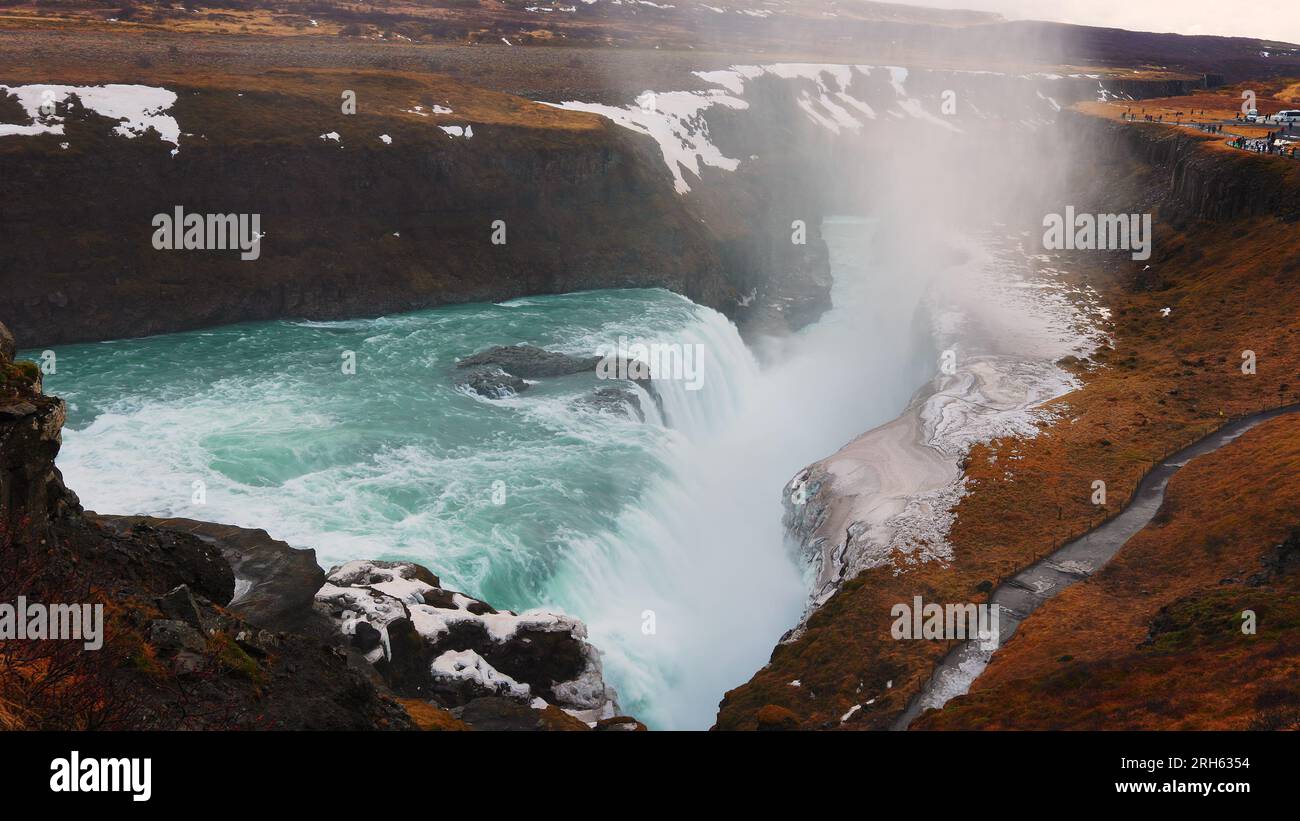 Gullfoss waterfall in iceland circa March 2023 with spectacular water ...