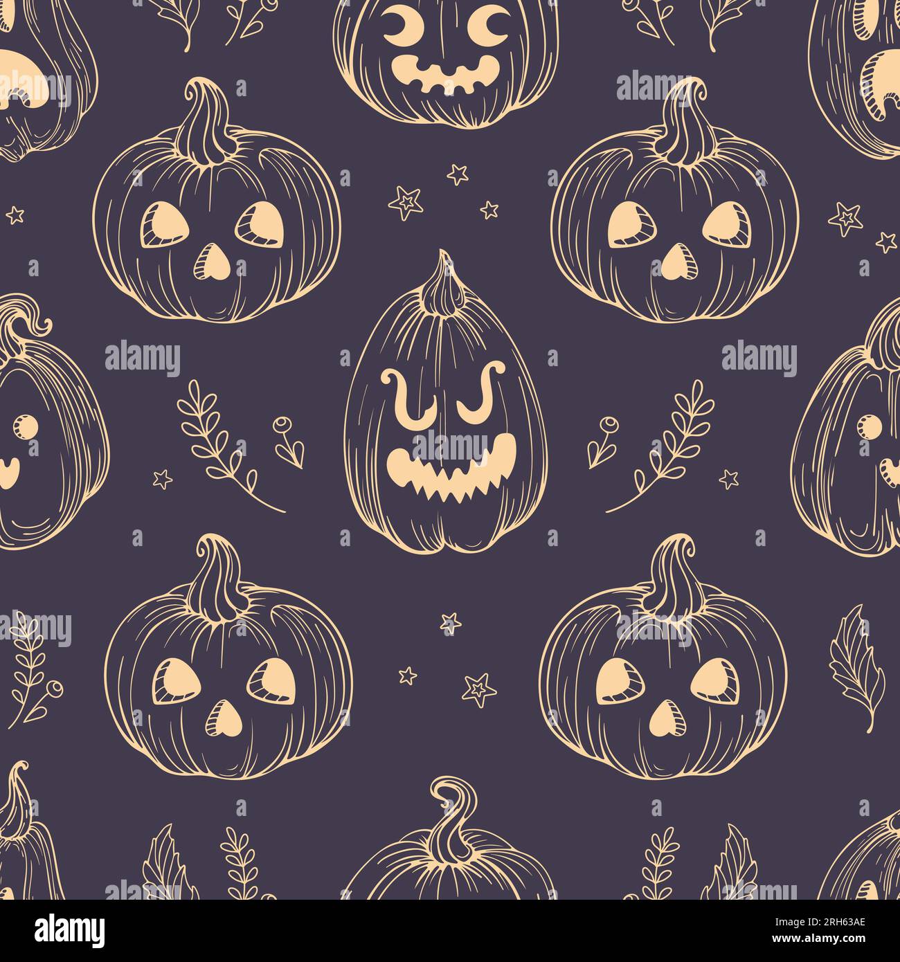jack-o-lantern. Vintage pattern for halloween. Golden pumpkins in ...