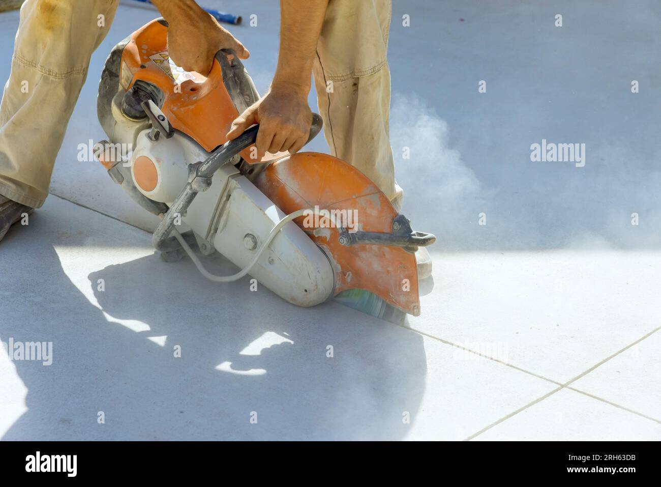 Diamond Blade Saw Technique. Construction Worker Removing Concrete ...