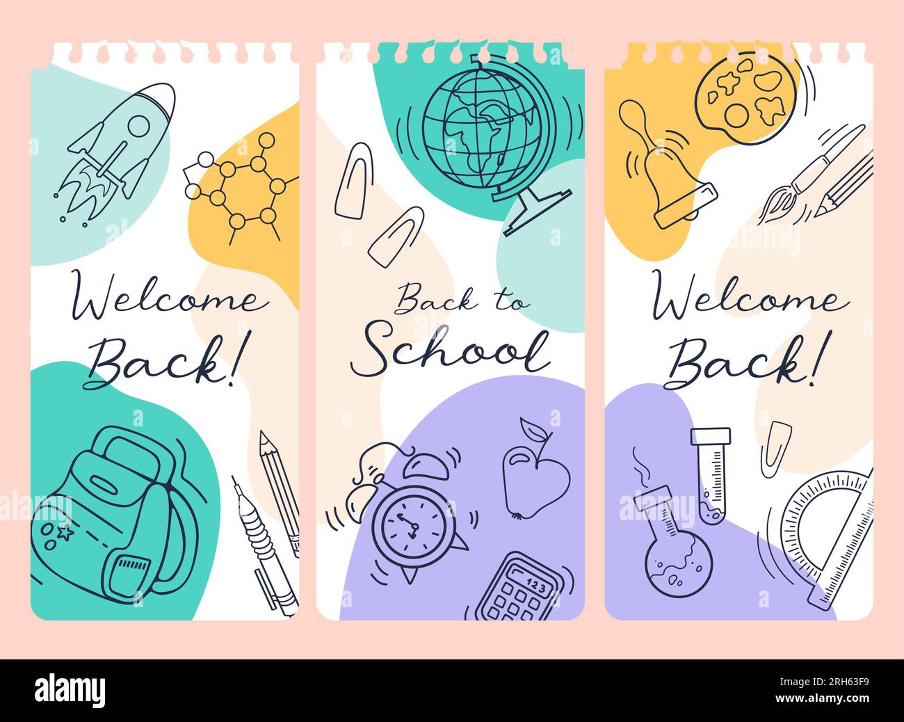 Back to school. Set of bright modern story templates in sketch style ...