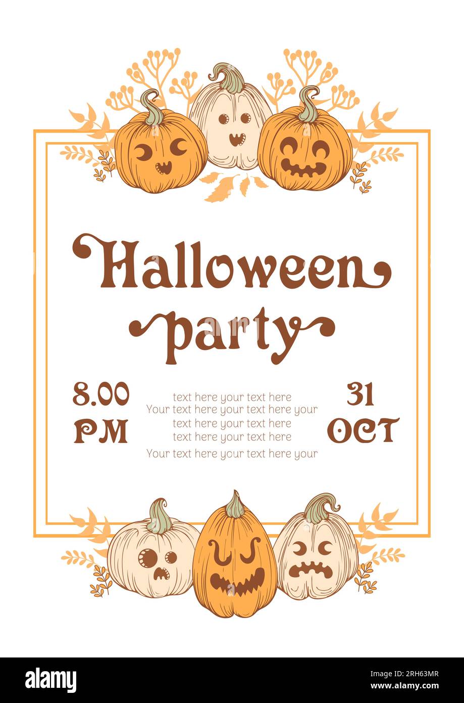 Happy Halloween. Party invitation with Jack o lantern. Vintage ...