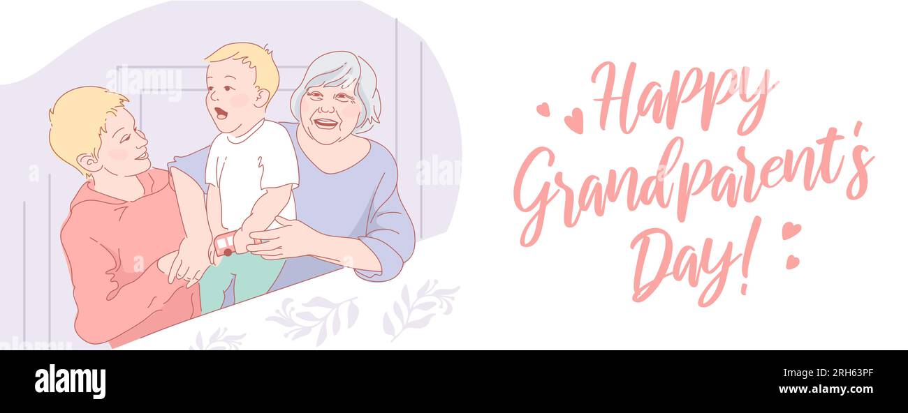 Happy Grandparents Day. Grandmother and grandchildren hug and laugh ...