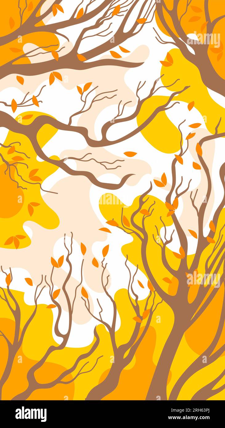 Hello, Autumn. Landscape vertical background. Crowns of trees with ...