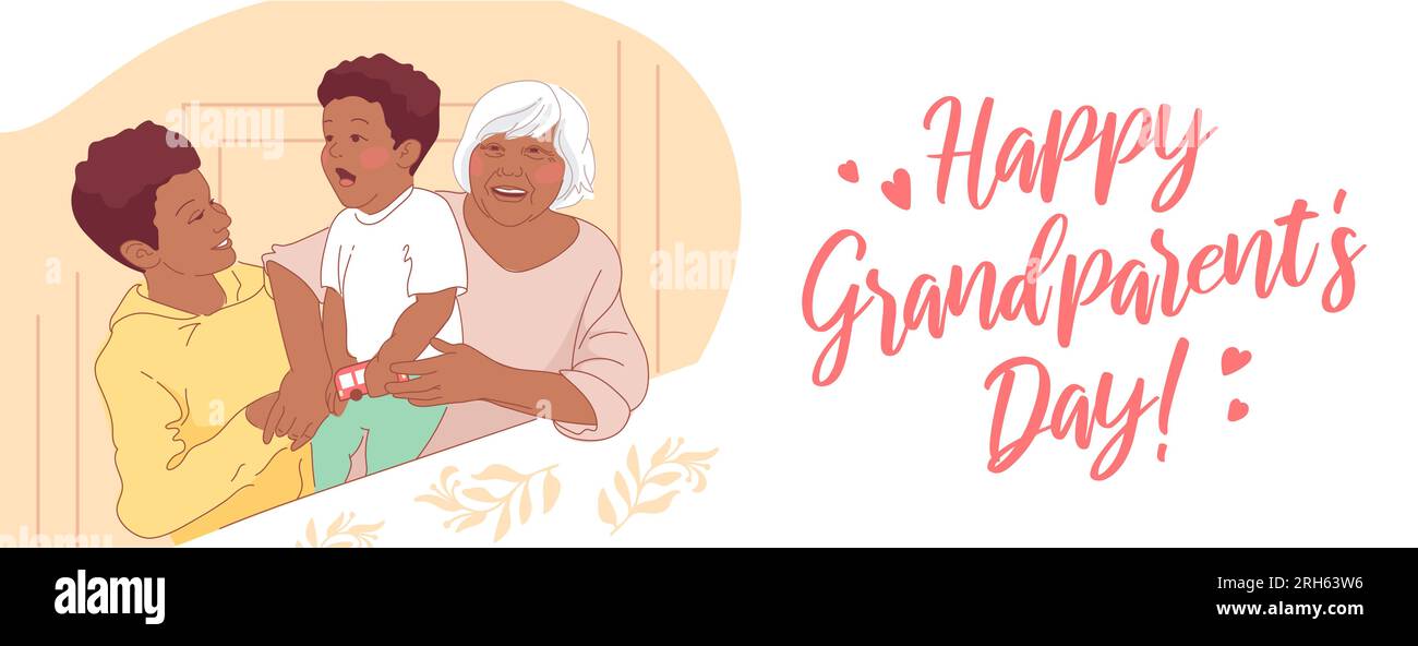 Happy Grandparents Day. Grandmother and grandchildren hug and laugh ...