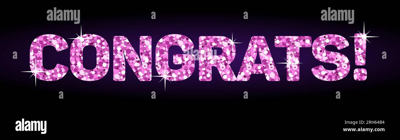 Congrats. Sparkling pink lettering made of glitter and sequins. On a ...