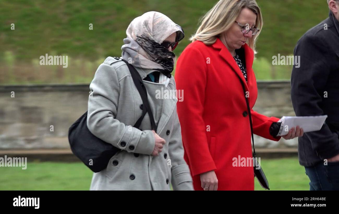 Screen grab taken from PA Video of Karen Alcock (left), arriving at ...