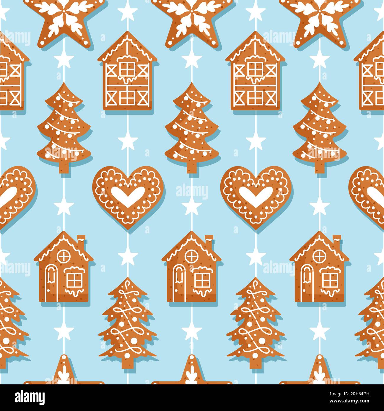 Gingerbread garland decorated with icing lie. Christmas seamless ...