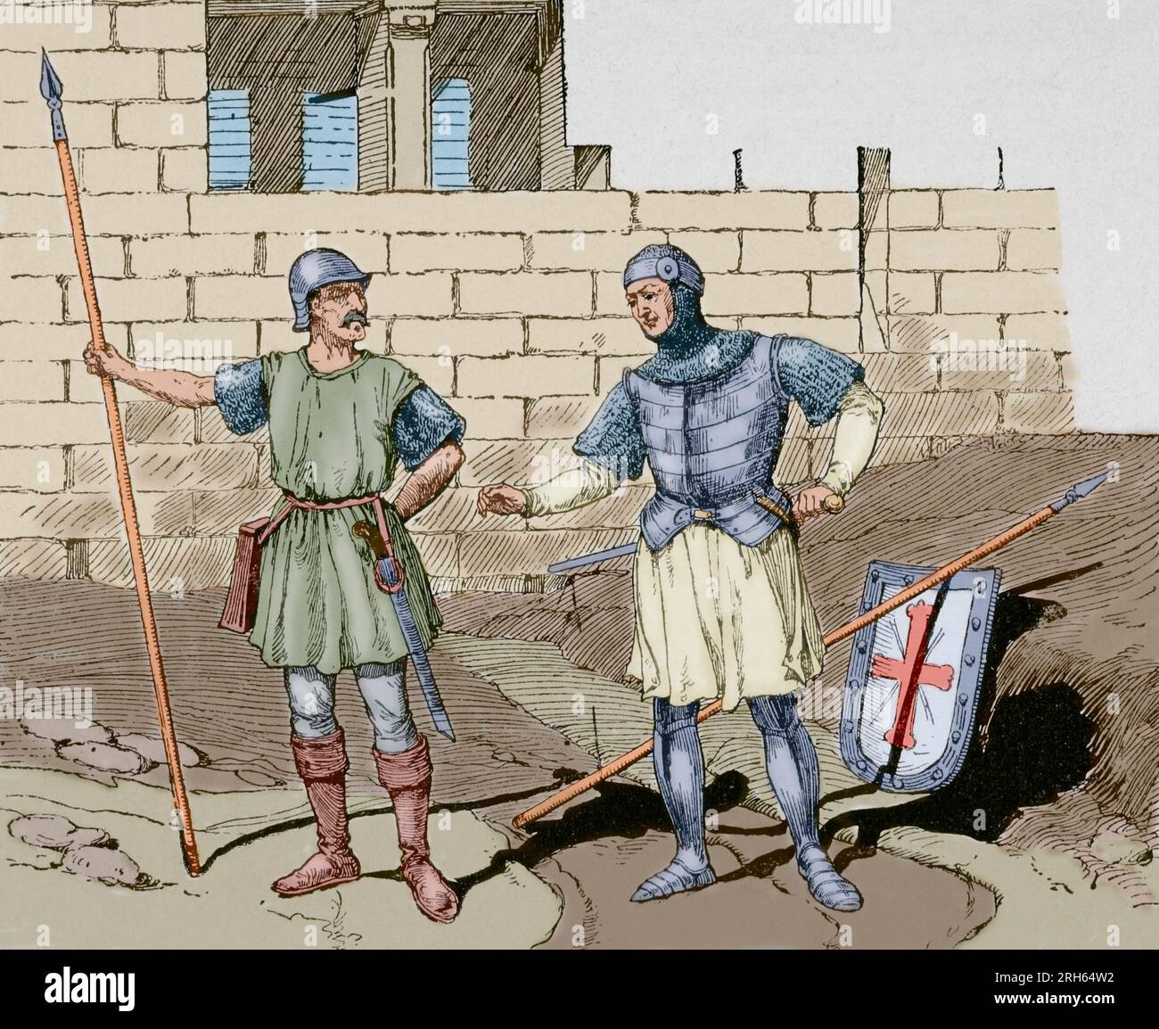 Iberian Peninsula. Castilian Soldiers. Medieval period. Engraving after ...