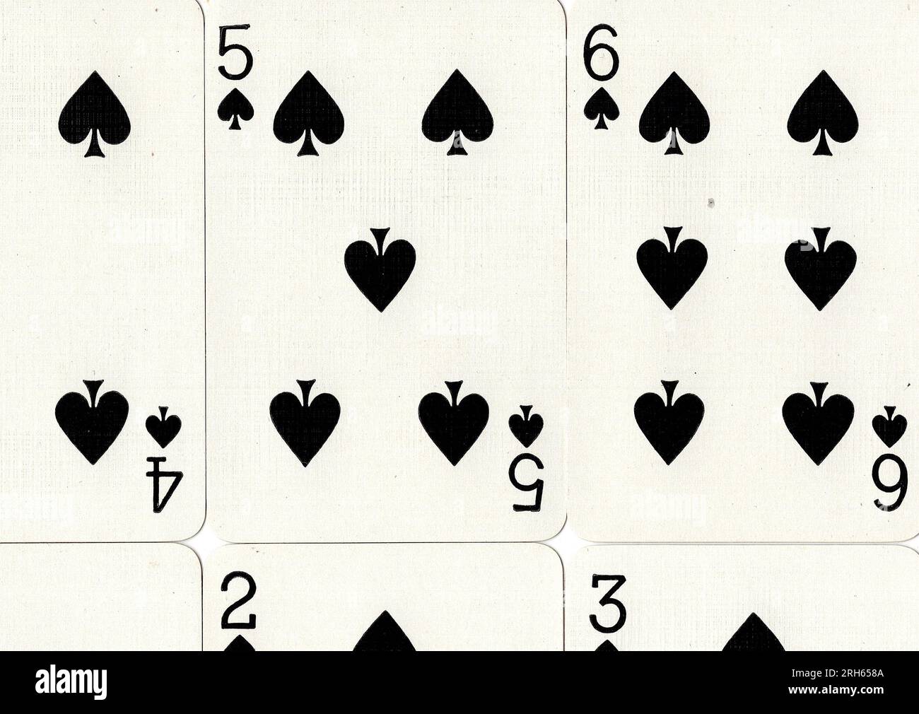 Vintage playing cards showing an ace to six of spades Stock Photo - Alamy