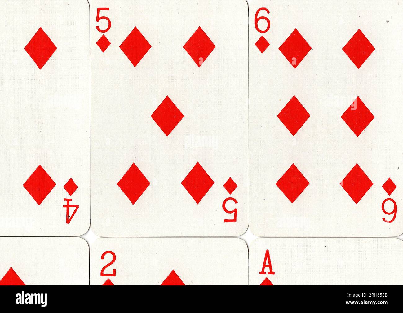Vintage playing cards showing an ace to six of diamonds Stock Photo - Alamy