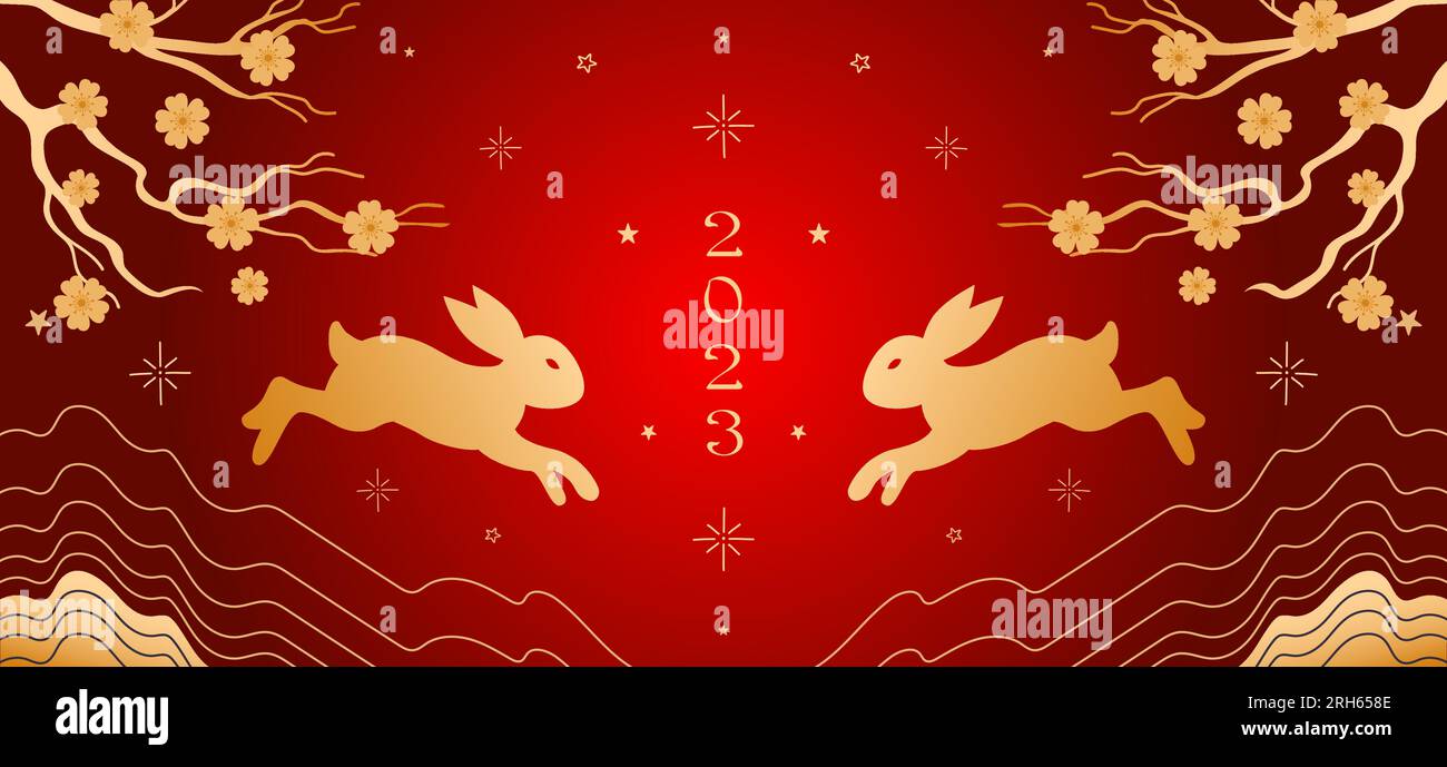 Rabbit, symbol of the Chinese New Year 2023. Bright vector vintage ...