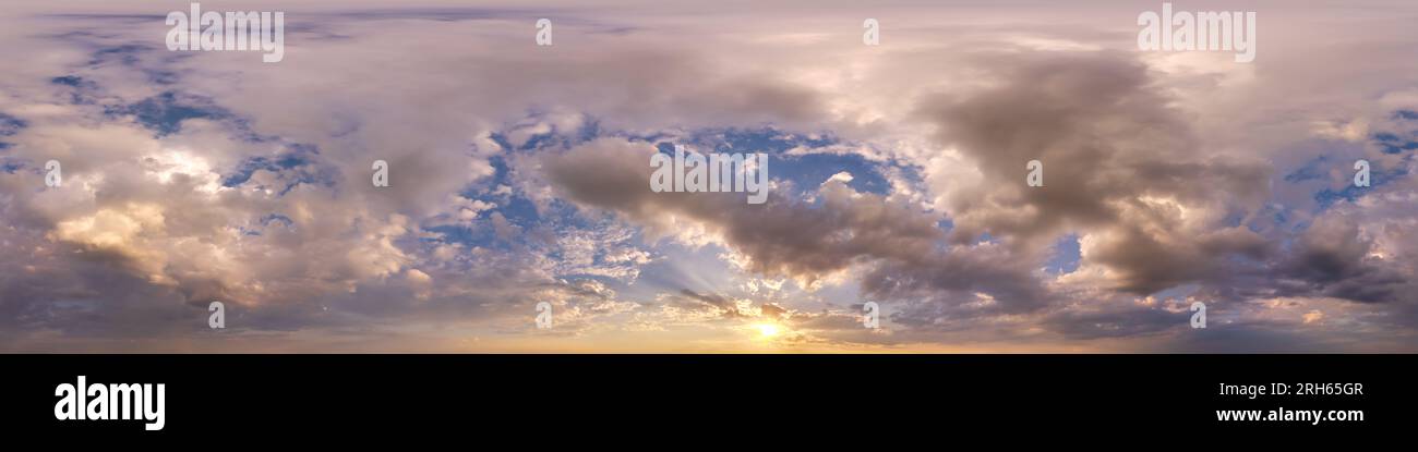 sunset skydome with evening clouds as seamless hdri 360 panorama view ...