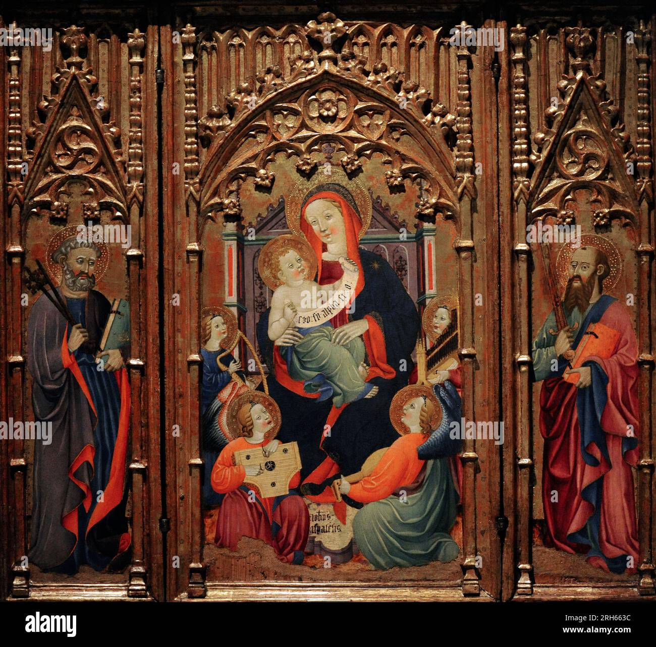 Juan Hispalense (active 1400-1430). Triptych of Virgin and Child with Musician Angels. Castilian ...