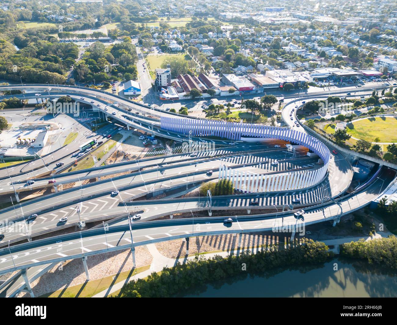 The extensive Bowen Hills Interchange on a clear winter's day in ...