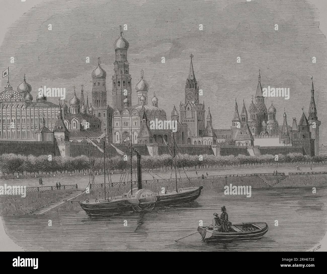 Moscow, Russia. General view of the Kremlin. Engraving by Adrienne ...
