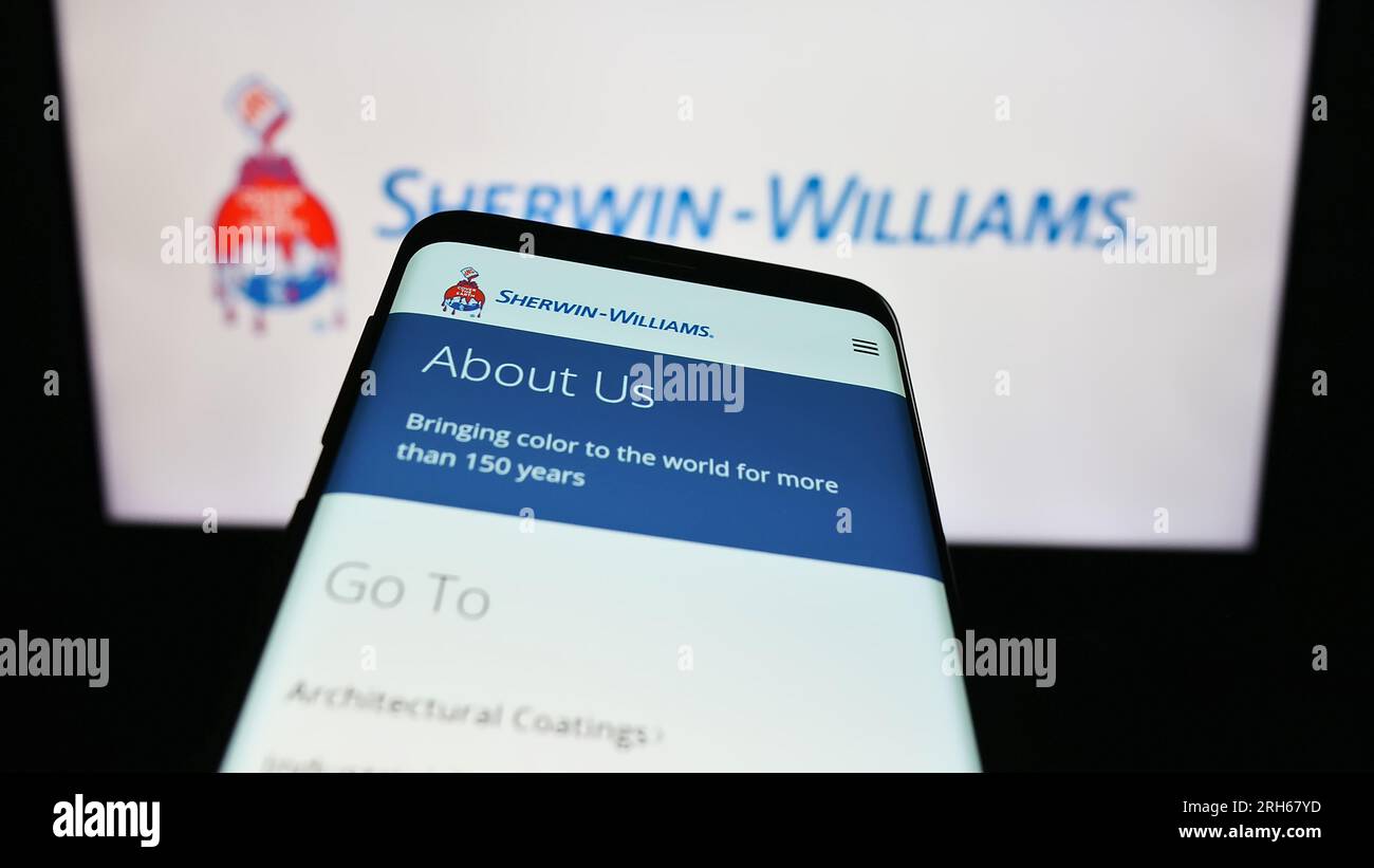 Mobile phone with webpage of US paints business The Sherwin-Williams ...