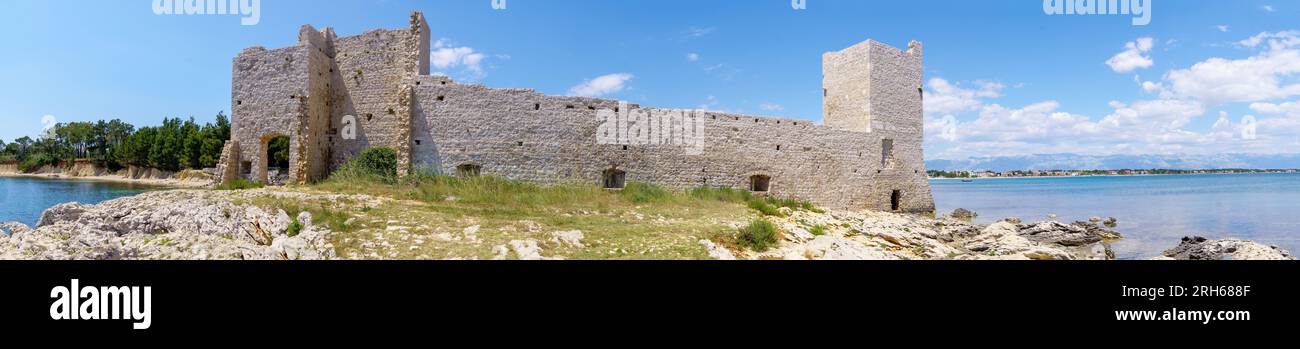 Old Venetian fort. Ruins of old medieval castle on mediterranean sea ...