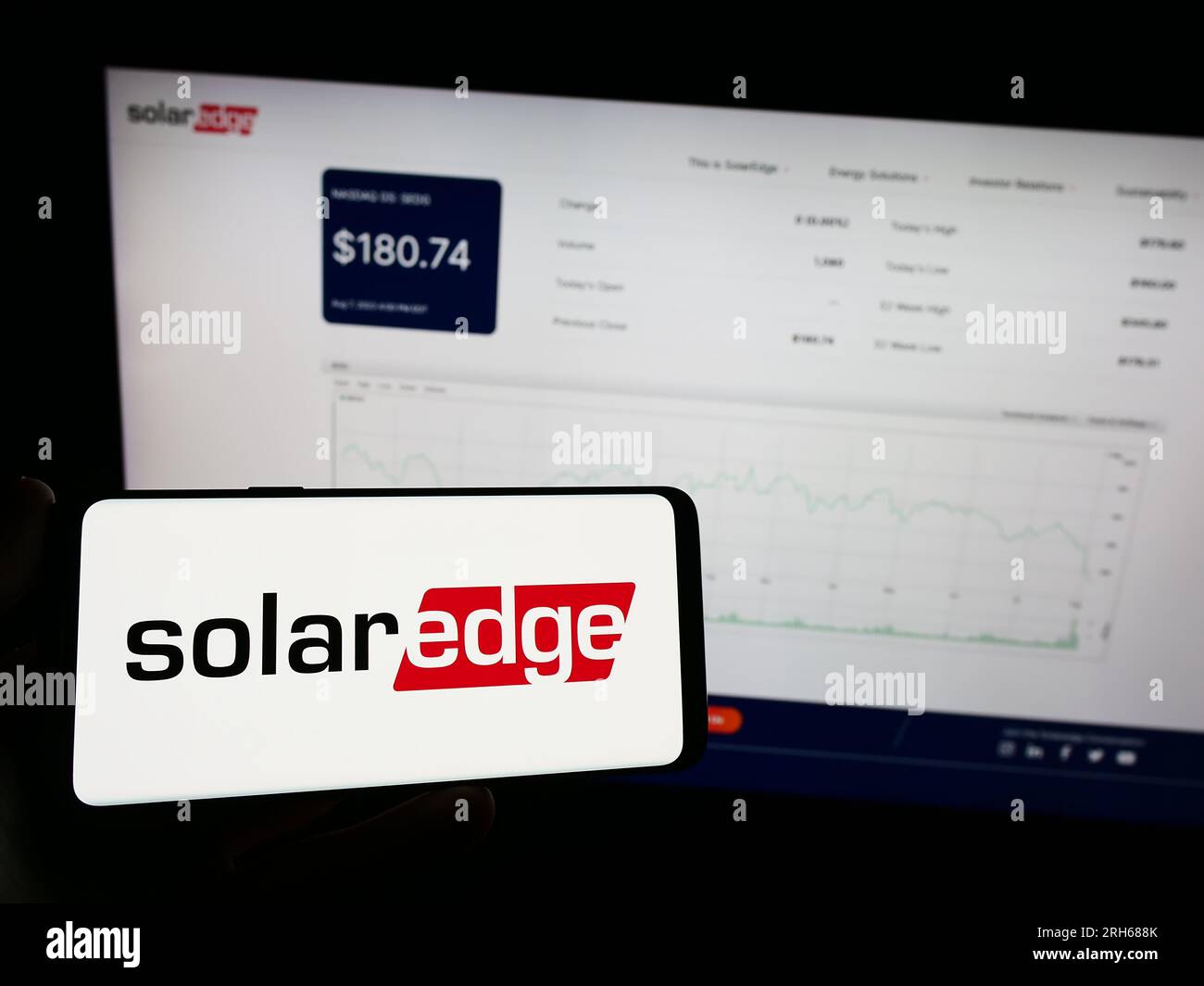 Person holding mobile phone with logo of Israeli company SolarEdge ...