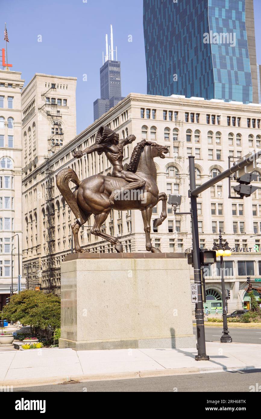 The Spearman statue Equestrian Indians, Chicago, Illinois, USA Stock ...