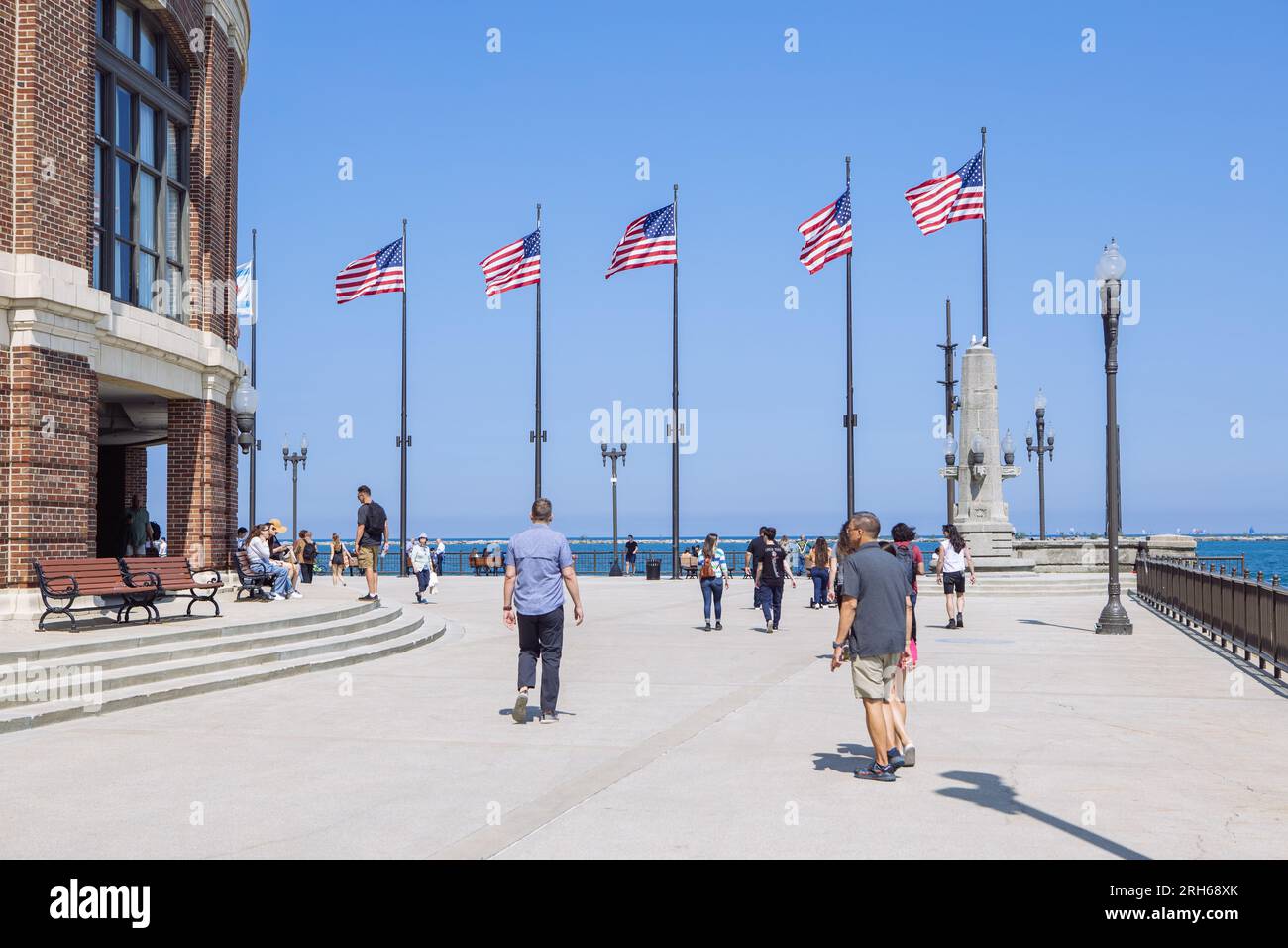 Navy Pier East End Plaza flags, Chicago, Illinois, USA Stock Photo - Alamy