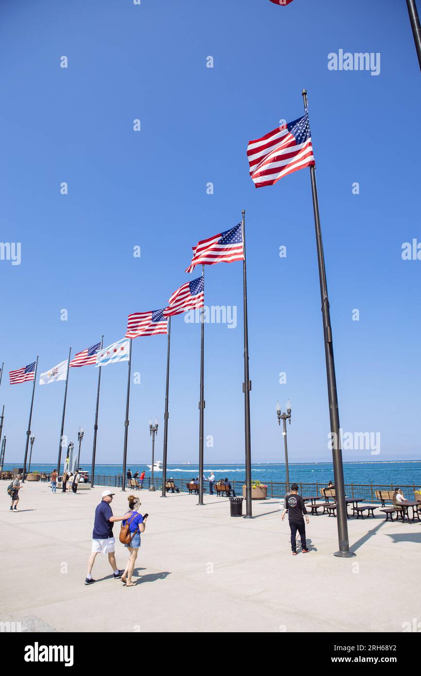 Navy Pier East End Plaza flags, Chicago, Illinois, USA Stock Photo - Alamy