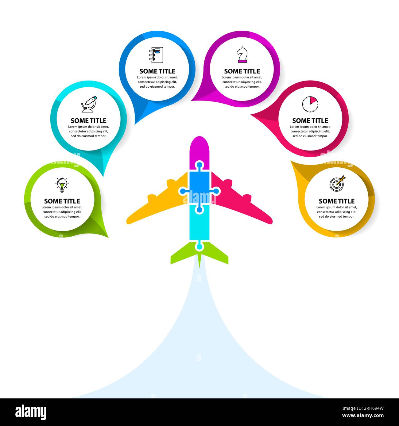 Infographic template with icons and 6 options or steps. Airplane. Can ...