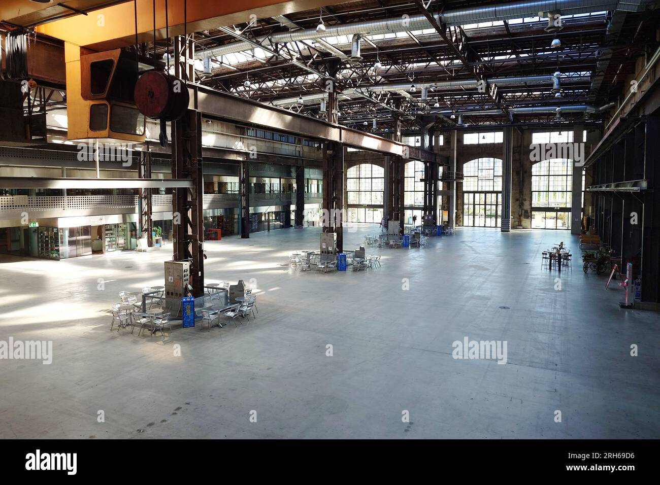 Large empty interior space of former heavy industry factory space ...