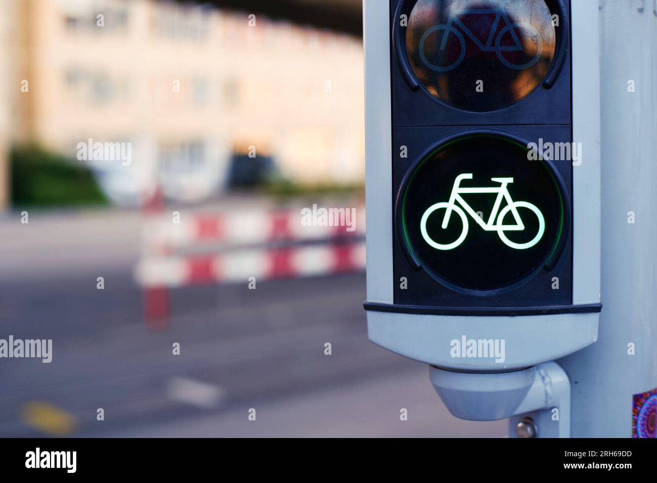 Bicycle stop sign or semaphore in a city in Europe. Close up shot ...