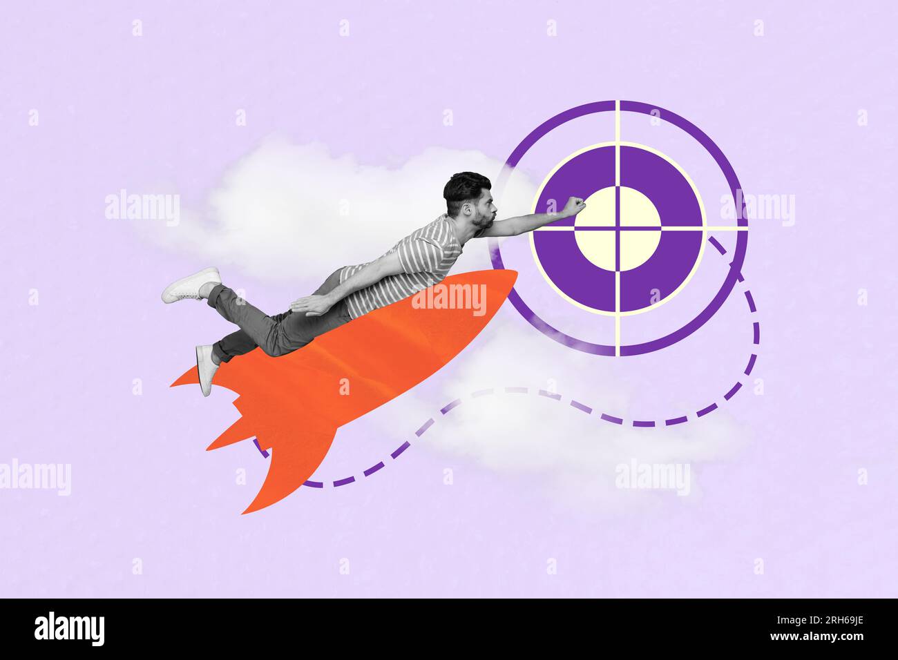 Picture poster pop collage of persistent guy entrepreneur flying on ...