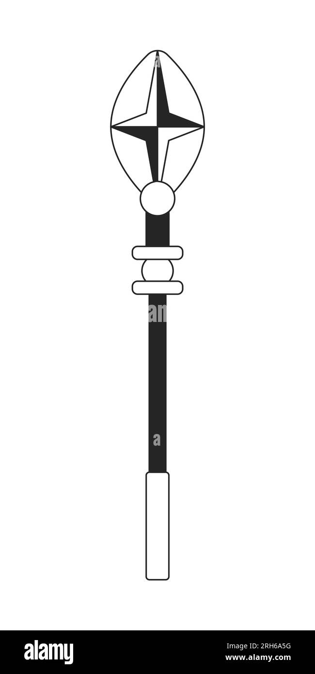 Magical Wizard Staff Flat Monochrome Isolated Vector Object Stock