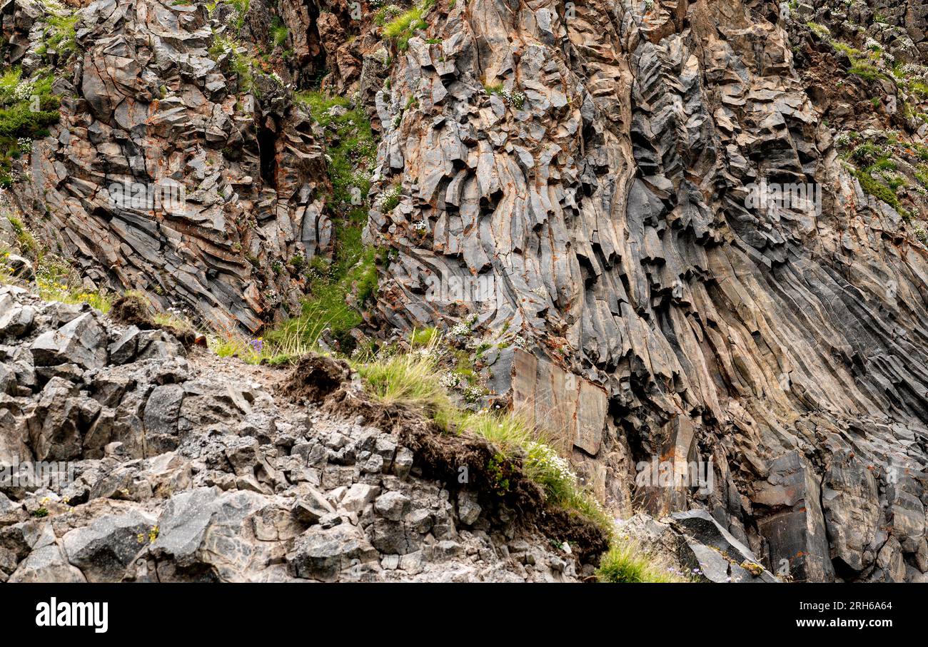 natural rock background texture. Basalt columns, rock formation ...