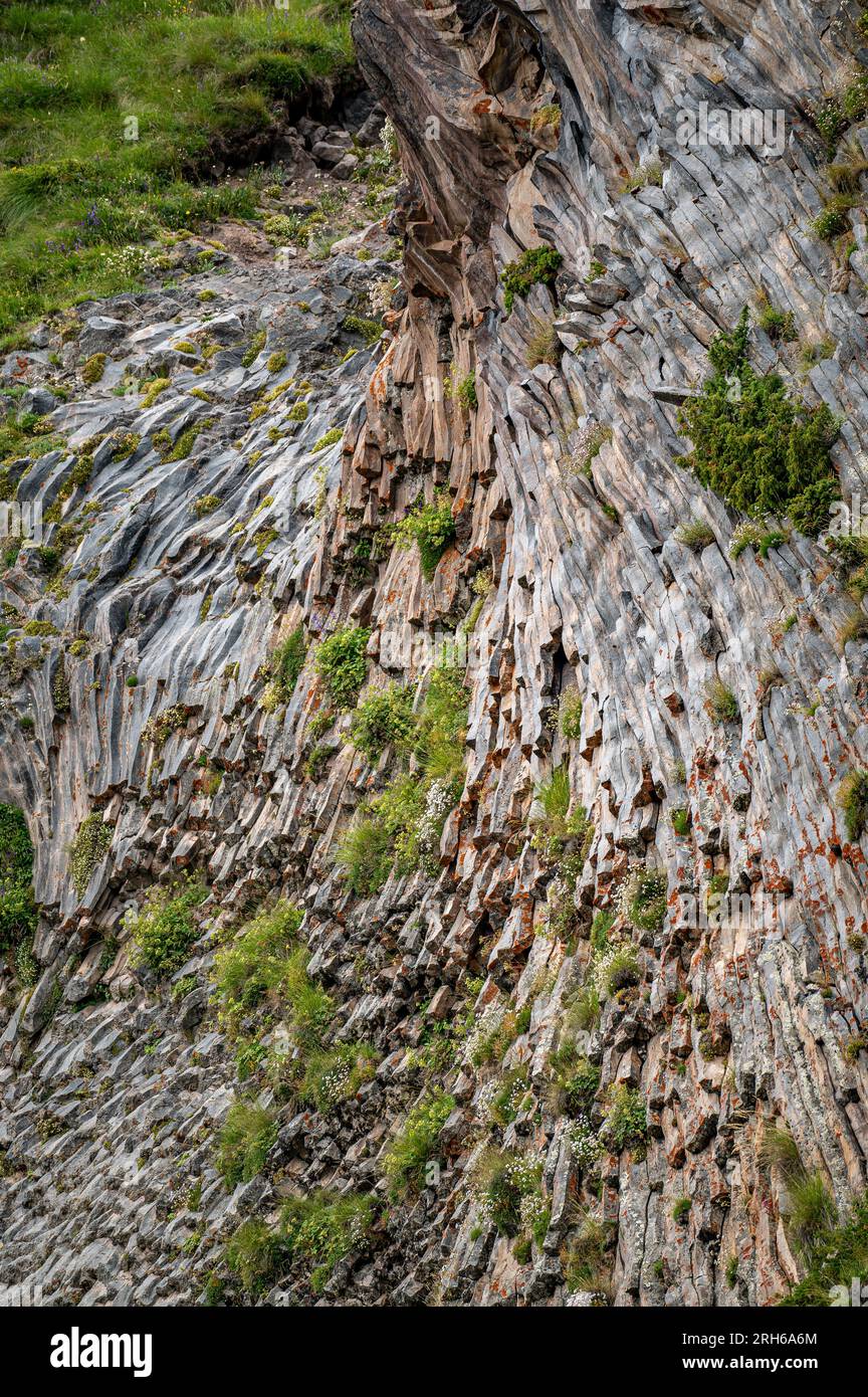 natural rock background texture. Basalt columns, rock formation ...
