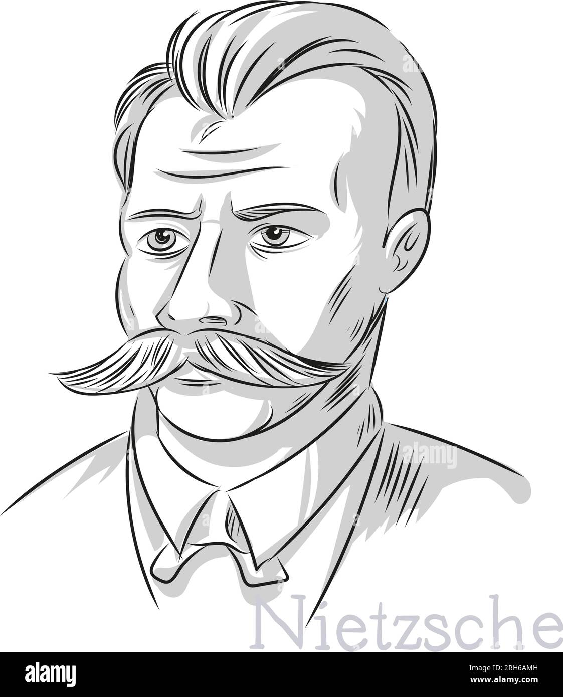 Nietzsche Philosopher Hand drawn line art Portrait Illustration Stock ...
