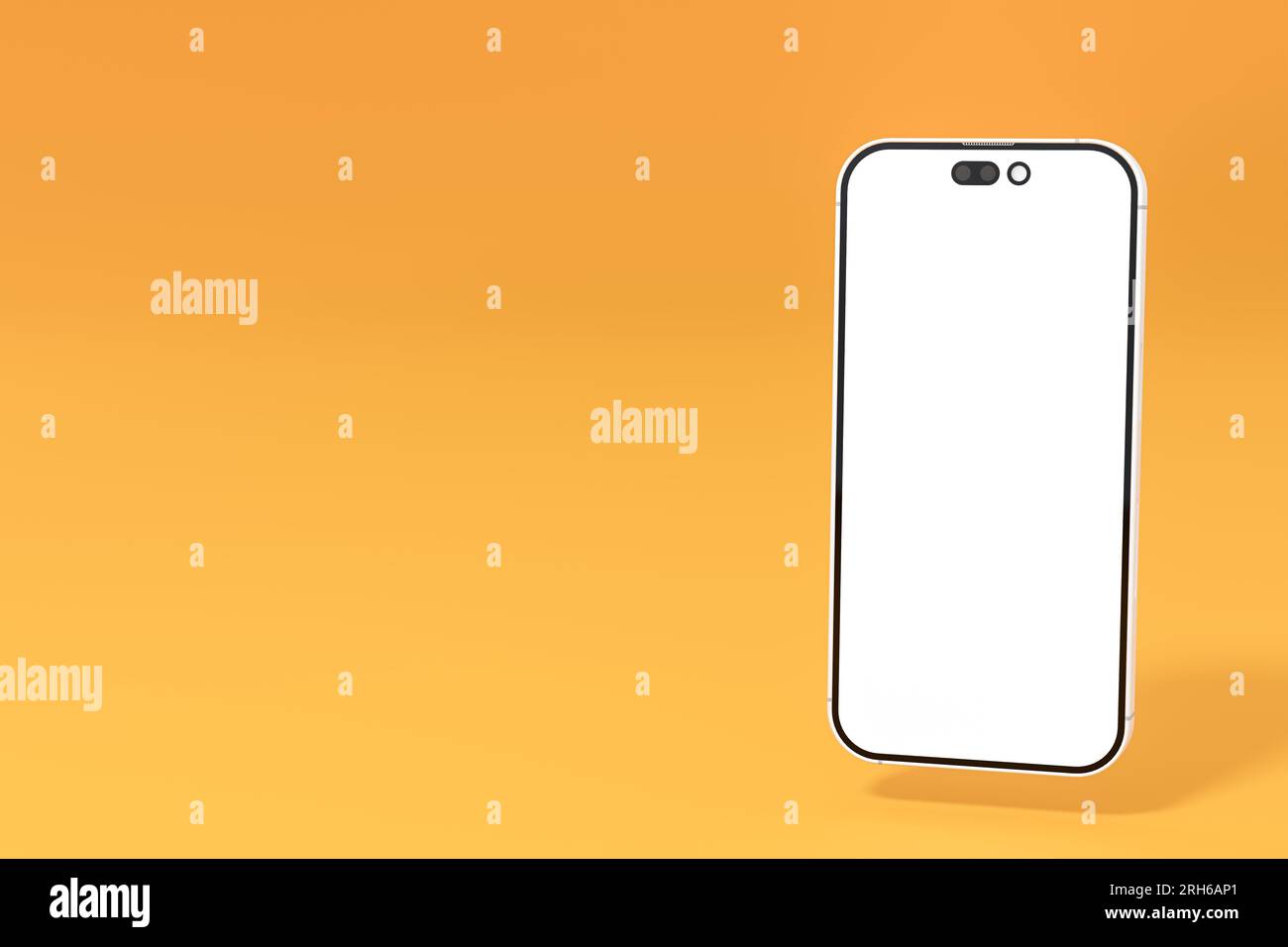 Mockup cellphone with blank white screen on bright yellow background ...
